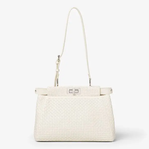 Fendi My Peekaboo Small Parchment-colored Woven Leather Bag